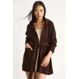 Kapuzenstrickjacke mit Bindebandverschluss