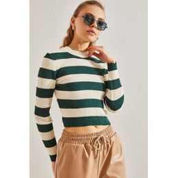 Gestreifte Cropped-Bluse mit Rundhalsausschnitt