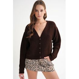 Strukturierter V-Ausschnitt Knopf-Cardigan