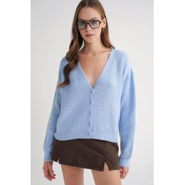 Strukturierter V-Ausschnitt Knopf-Cardigan