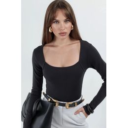 Schlanke Passform Cropped Bluse mit Rechteckkragen