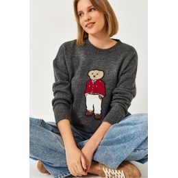 Bestickter Rundhals-Pullover mit langen &Auml;rmeln