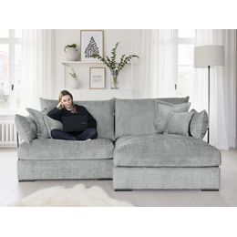Ecksofa Home Affaire "Casa XXL L-Form, B: 247 cm", grau (hellgrau), B:247cm T:187cm, 100% Polyester, Sofas, Ecksofa, 4 Zierkissen, Mega-Sofa, in Cord oder Chenille-Struktur, Federkern
