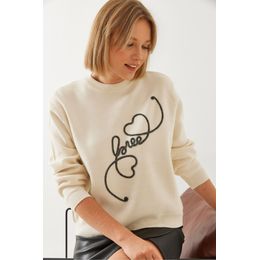 Bestickter Rundhalsausschnitt Pullover