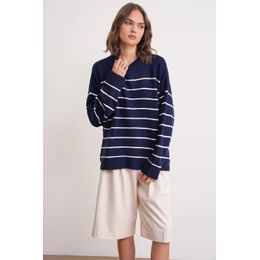 Gestreifter Rundhals Relaxed Strickpullover