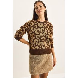 Leoprint Rundhals-Pullover