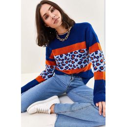Leopardenmuster Rundhalsstrickpullover