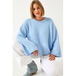 Oversized Rundhalsausschnitt Pullover mit Kunstfell-Detail