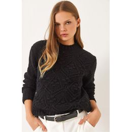 Strukturierter Rundhals-Pullover mit Pompon