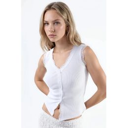 Figurbetontes V-Ausschnitt Tanktop mit Spitzenbesatz