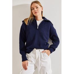 Rei&szlig;verschluss-Kragen Strickpullover