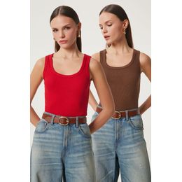 Fitted U-Hals Gestricktes 2er-Pack Tanktop