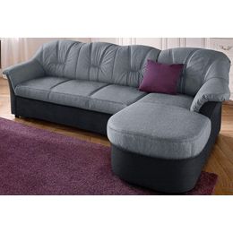 Ecksofa DOMO collection "FLORES Schlafsofa, B/T/H: 233/142/86 cm, L-Form", silber (schwarz, silberfarben), B:233cm H:86cm T:142cm, Kunstleder SOFTLUX / Struktur ( 90% Polyester, 10% Polyacryl );NaturLEDER (echtes Rindsleder) in Sitz und R&uuml;cken. Korpus in passendem Kunstleder SOFTLUX bezogen;Microfaser PRIMABELLE (100% Polyester) / Struktur ( 100% Polyester ), Sofas, Ecksofa, whlw. mit Bettfunktion
