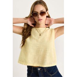 Leinenmischung Kurzarm Crew Neck Bluse