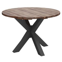 Ambia Garden Gartentisch, Akazie, Holz, Metall, Akazie, Schichtholz, rund, X-Form, 120x76x120 cm, FSC 100%, Gartenm&ouml;bel, Gartentische, Gartentische