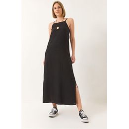 Maxikleid mit schmalen Tr&auml;gern und seitlichem Schlitz