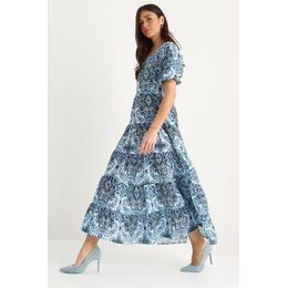 Strukturenmuster Maxi-Kleid mit Rundhalsausschnitt