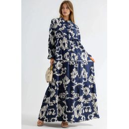 V-Ausschnitt gemustertes Maxikleid mit Kn&ouml;pfen
