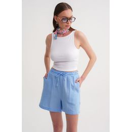 Hochtaillierte strukturierte Baumwollshorts