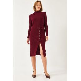Rippstrick-Turtleneck Midi-Strickkleid