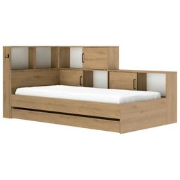 Mid.you Stauraumbett, Wei&szlig;, Eiche Artisan, Holzwerkstoff, 5 F&auml;cher, 1 Schublade(n) Schubladen, 90x200 cm, ISO 9001, Pefc, Bettkasten, Schlafzimmer, Betten, Stauraumbetten