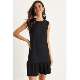 Strukturiertes Crepe-Midi-Kleid mit R&uuml;schendetail