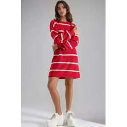 Rippgestreiftes Strick-Minikleid mit Rundhalsausschnitt