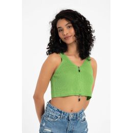 V-Ausschnitt Gestricktes Ripp-Zipper Crop Top
