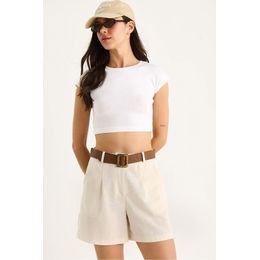 Leinenmix Relaxed Fit Weite Beinsch Shorts mit Taschen