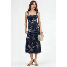 Blumen Midi-Kleid mit Herzkragen
