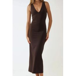 Schmales V-Ausschnitt Basic Midi-Kleid