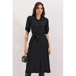 Strukturiertes Midikleid mit Schleife