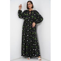 Tropisches Maxi-Kleid mit Knopfverschluss