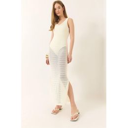V-Ausschnitt Midi Schlitzkleid
