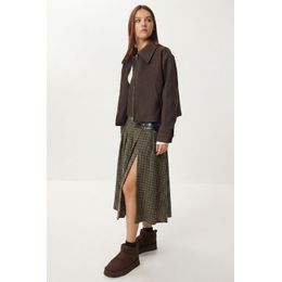 Karo High-Waist Midi-Rock mit G&uuml;rtel
