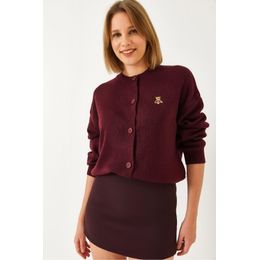 Bestickter Knopfleiste-Rippstrickcardigan