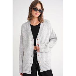 Knopfleistung V-Ausschnitt Rippstrick-Cardigan