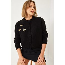 Texturierter Strickcardigan mit Pompon