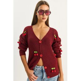 V-Ausschnitt Cardigan mit Obststickerei