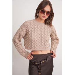 Kabelstrickmuster Rundhals-Pullover