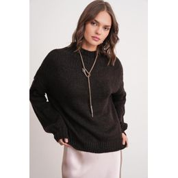 L&auml;ssiger Schnitt Rundhals Dickstrickpullover