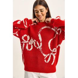 Oversized Rundhals Bedruckter Strickpullover