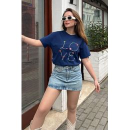 Besticktes Rundhals-Cotton-T-Shirt