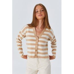 Gestreifter V-Ausschnitt Knopf-Cardigan