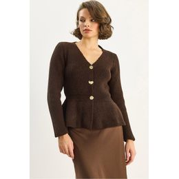 Rippstrick Langarm V-Ausschnitt Cardigan mit Kn&ouml;pfen
