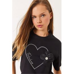 Gedrucktes Kurzarm-Crop-T-Shirt mit Zubeh&ouml;rdetail