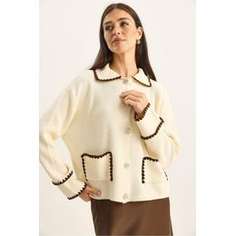Rippstrick Langarm-Cardigan mit Jackenkragen und Kn&ouml;pfen