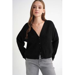 Strukturierter V-Ausschnitt Knopf-Cardigan