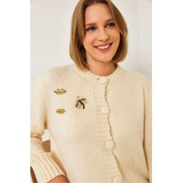 Strukturierter Strick-Cardigan mit Pompon