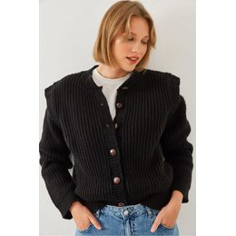 Strukturierter gerippter Knopf-Cardigan